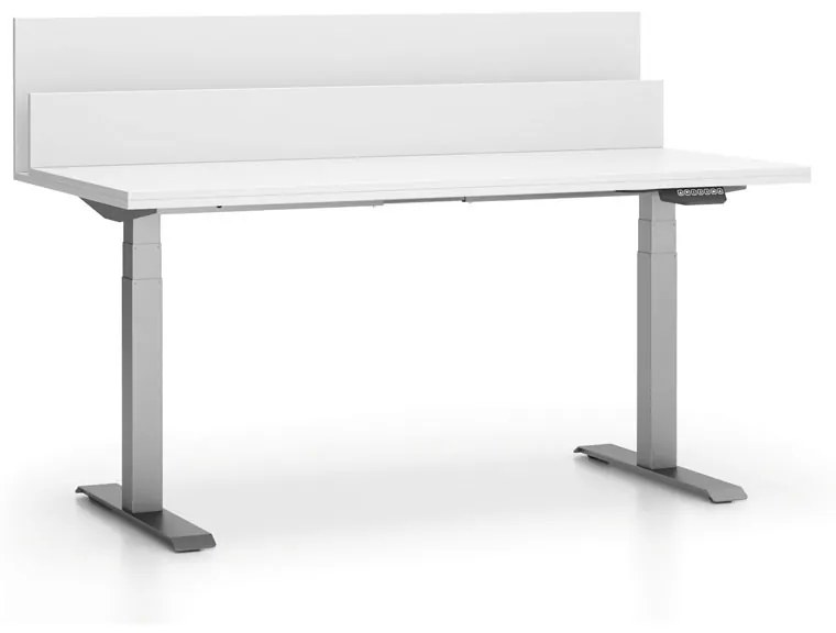 PLAN Kancelářský pracovní stůl SINGLE LAYERS s přepážkami, nastavitelné nohy, bílá / šedá