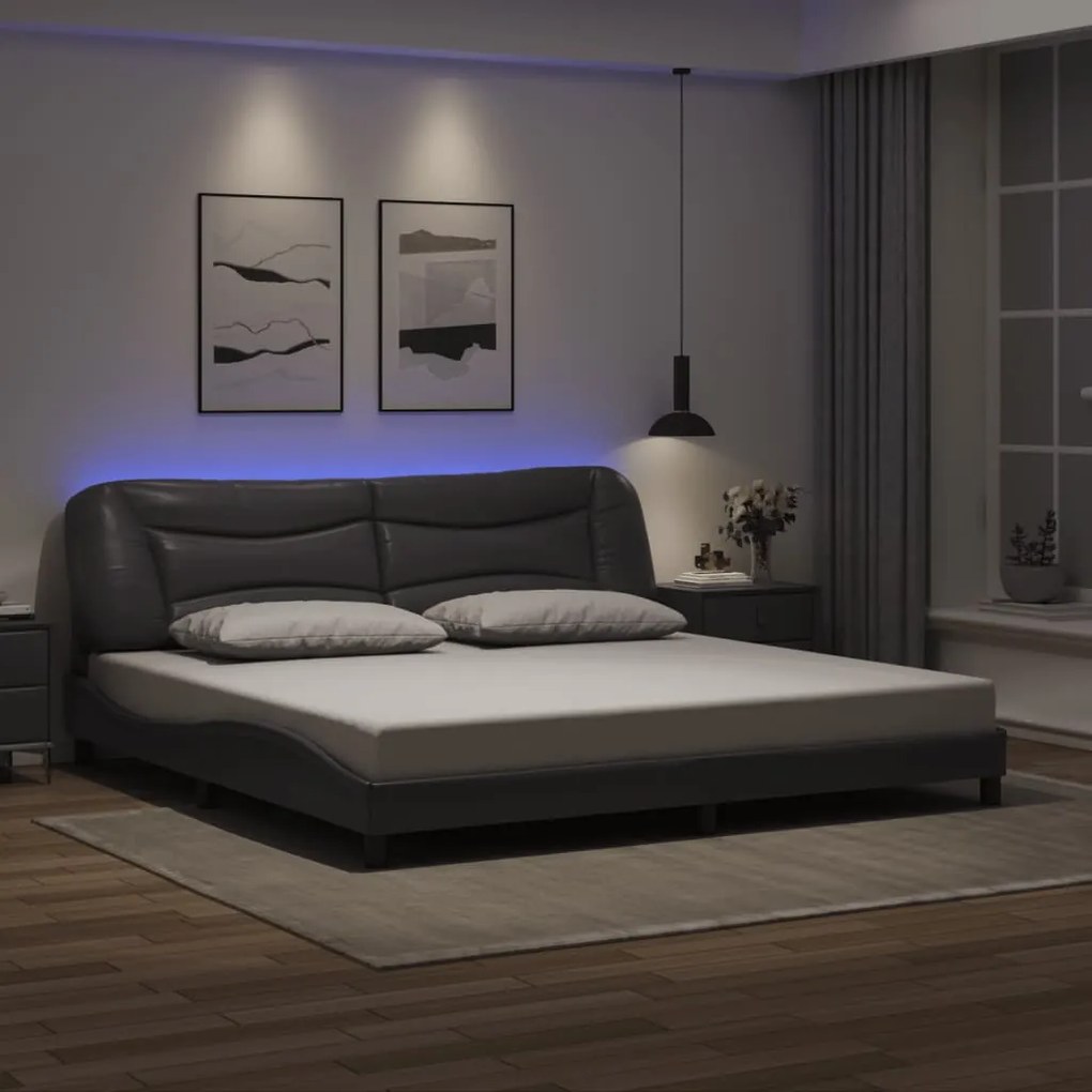 Rám postele s LED bez matrace Hvar šedý 200 x 200 cm 3213958