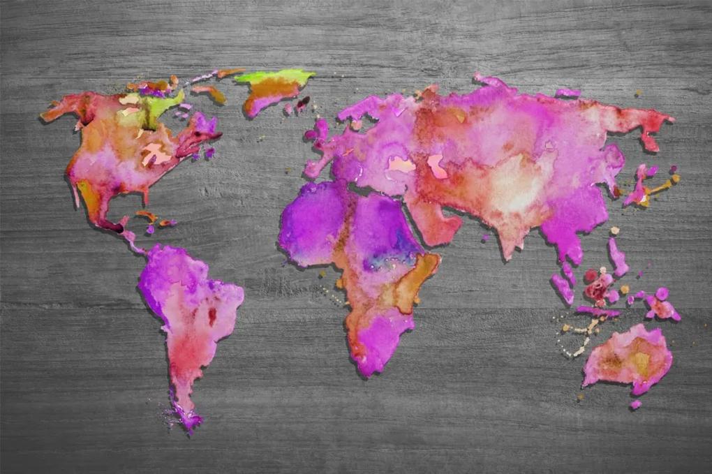 Malvis ® Obraz Mapa světa růžová Velikost: 150x100 cm