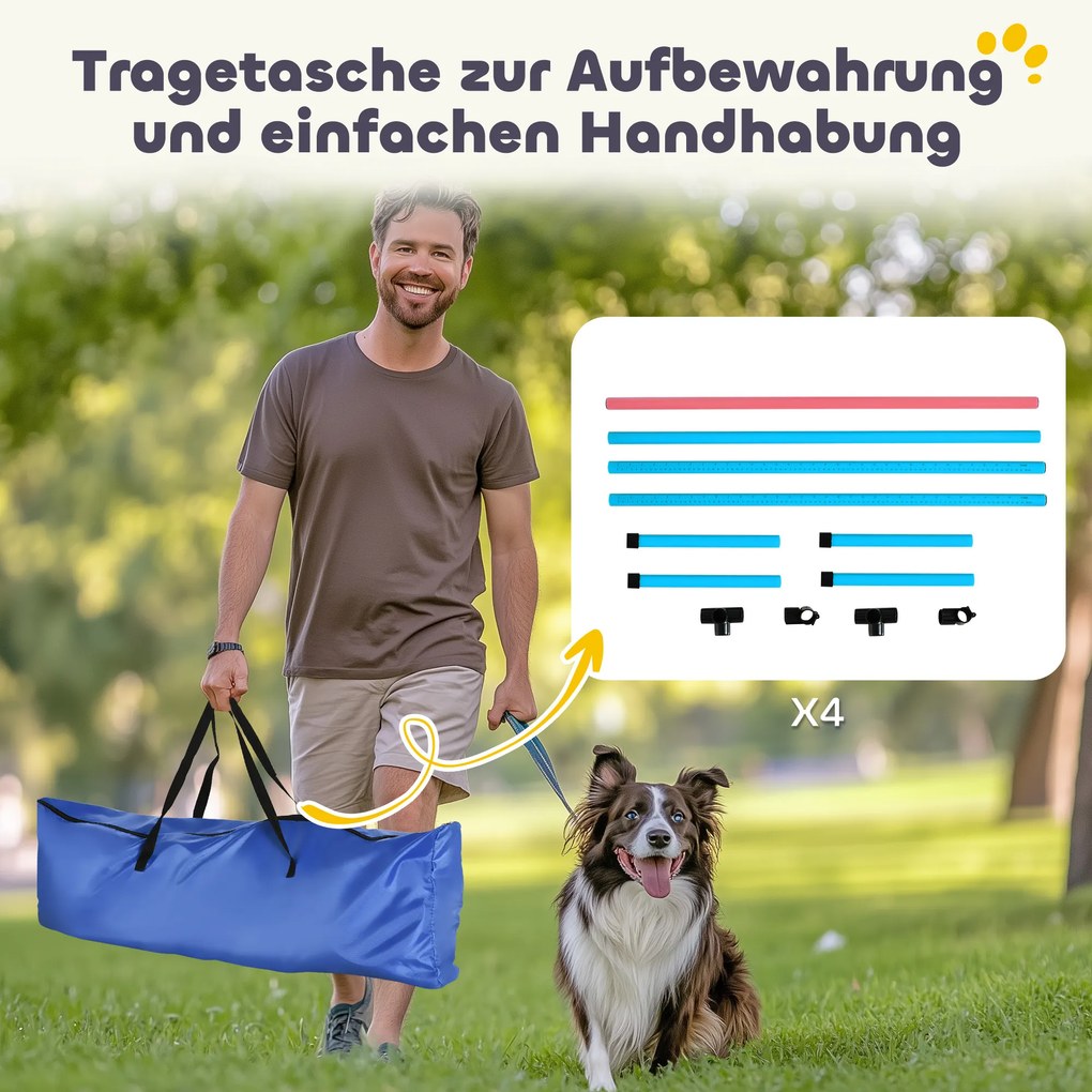 PawHut Agility set pro psy 4dílné výškově nastavitelné agility vybavení se 4 překážkami Přepravní taška 99 x 65 x 94 cm Světle modrá barva
