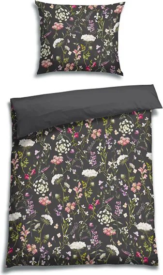 Florella Saténové povlečení Fiore Black Rozměr: 70x90 + 140x200 cm