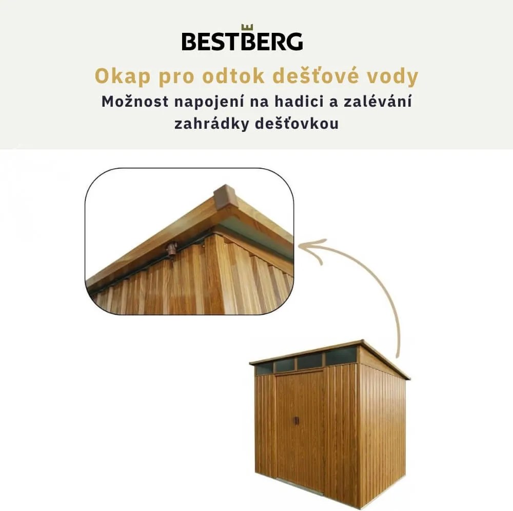 Zahradní domek BestBerg ZDSL-4D / 4,6 m² / 238 x 194 x 202 cm / dekor dřevo/hnědá