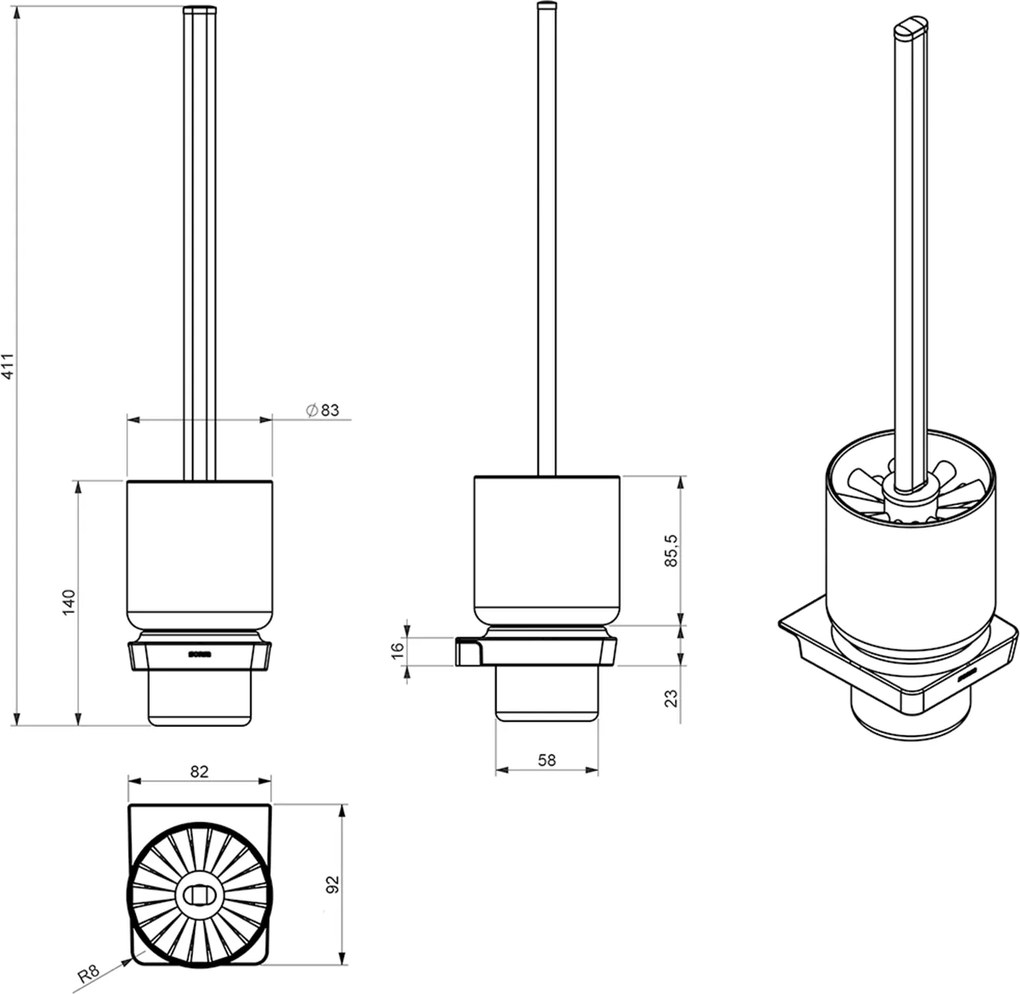 Sapho Sapho, ZEN WC kartáč závěsný, chrom, 161041