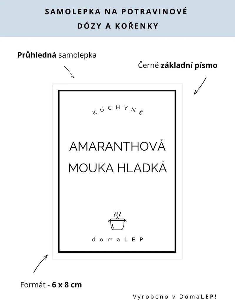 AMARANTHOVÁ MOUKA HLADKÁ - omyvatelná samolepka na dózu, výběr rozměrů Ø 5 cm / 5 x 5 cm / 6 x 8 cm | DomaLEP
