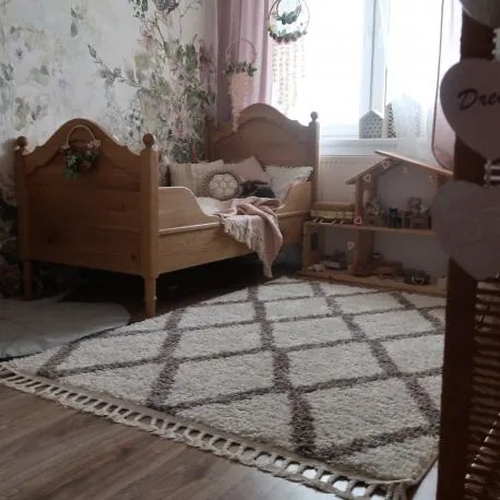 koberec BERBER TROIK, krémový střapce, Maroko, Shaggy velikost 120x170 cm | krásné koberce cz