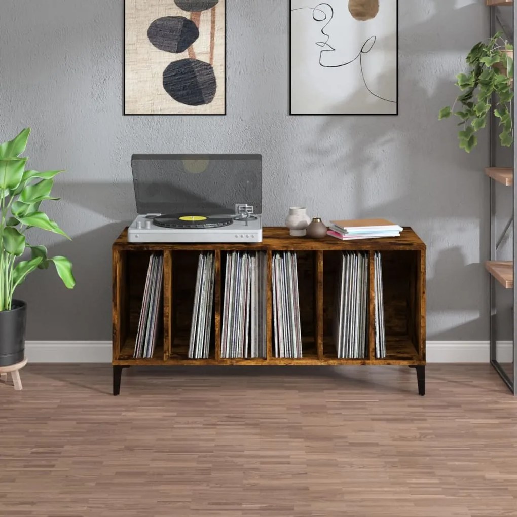 Skříňka Na Lp Desky Kouřový Dub 100X38X48 Cm Kompozitní Dřevo Černá