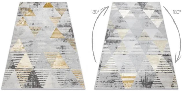 Koberec LIRA E1627 Trojúhelníky geometrický, strukturální, glamour - šedý / zlatý