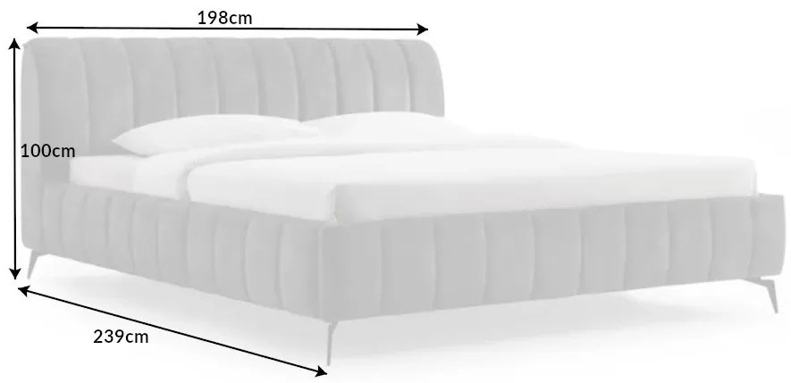 Designová postel Rotterdam 180 x 200 cm šedý samet - skladem