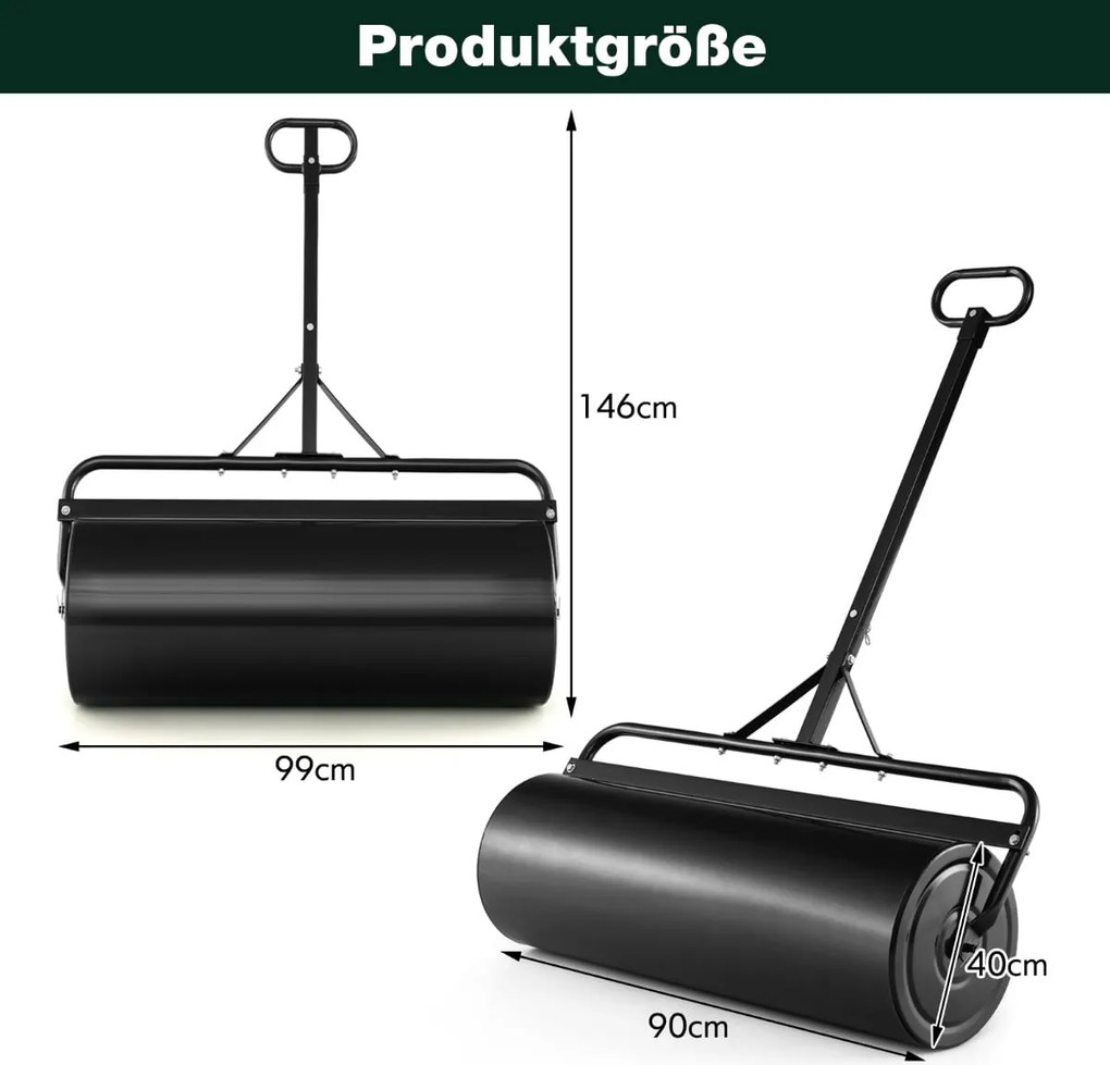 Costway Válec na trávník kovový 113 L ruční válec s rukojetí zahradní válec Ø 40