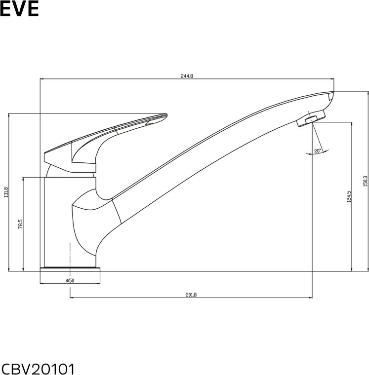 Mereo Mereo, Dřezová stojánková baterie, Eve, s plochým ramínkem 210 mm, chrom, CBV20101