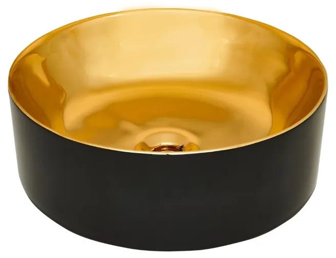 Invena Kos, keramické umyvadlo na desku 415x415x135 mm, zlatá lesklá-černá matná, INV-CE-38-027-C
