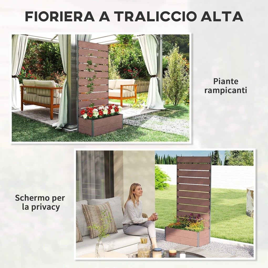 Květináč Outsunny s latkovým trellem, vyvýšený záhon s trellem pro popínavé rostliny, 72x38x150cm, světle hnědý