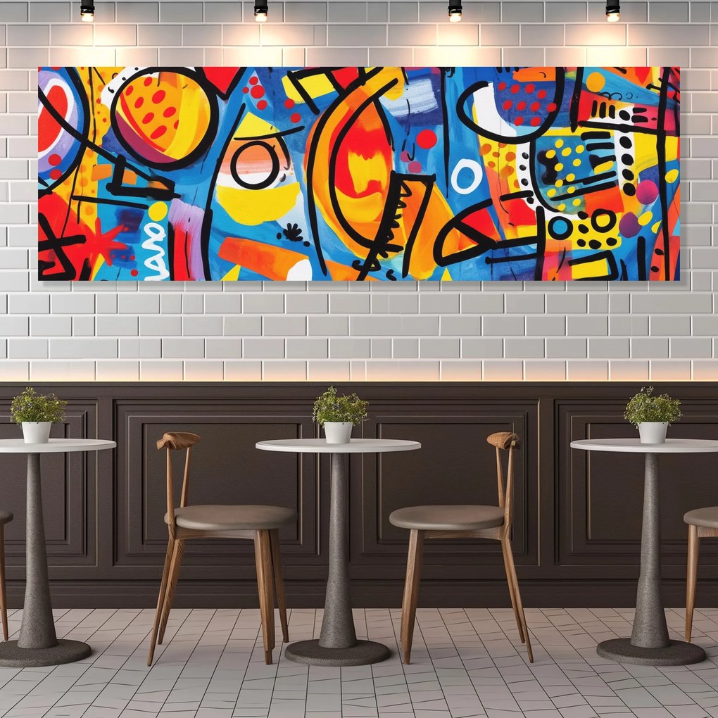 Obraz na plátně - Abstrakce s černými čarami Pop Art FeelHappy.cz Velikost obrazu: 120 x 40 cm