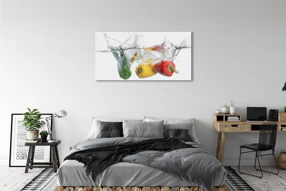 akrylový obraz Barevné papriky ve vodě 125x50 cm