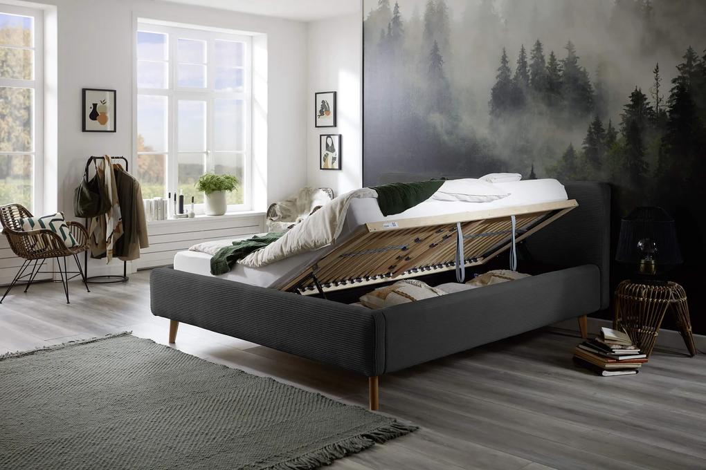 Čalouněná postel taupe s úložným prostorem 140 x 200 cm manšestr černá MUZZA