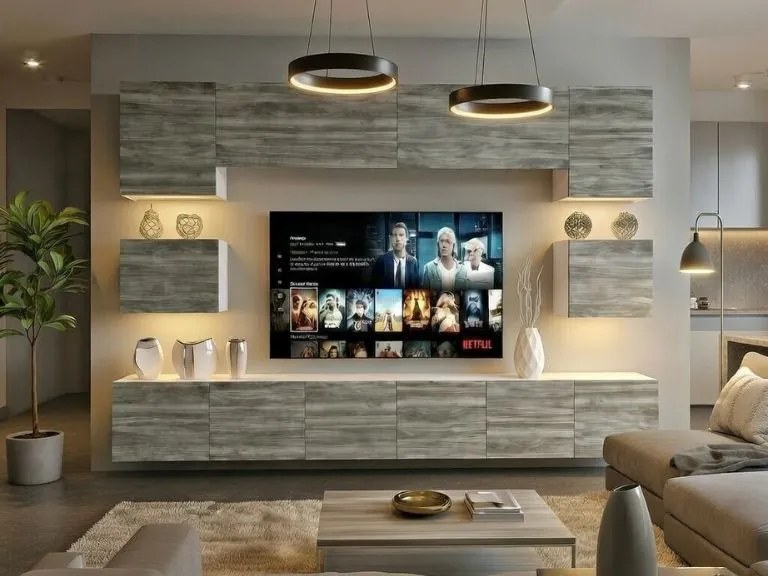 Obývací stěna Belini Premium Full Version  šedý antracit Glamour Wood+ LED osvětlení Nexum 49  NEX 3/0/W/GW1/0/0/PP
