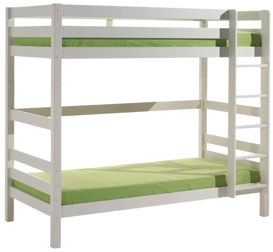 OnaDnes -20% Bílá borovicová dvoupatrová postel Vipack Pino 90 x 200 cm s rámem uprostřed