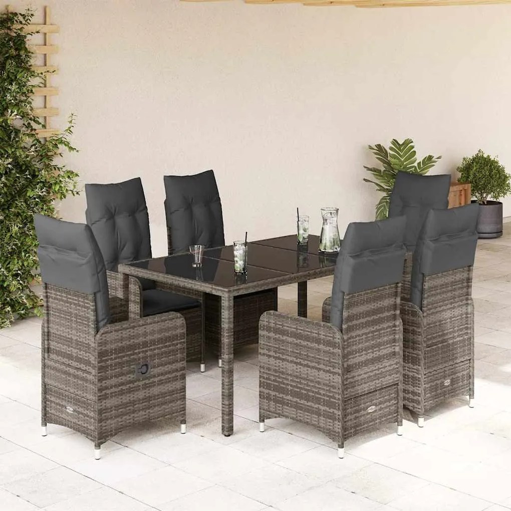 7dílný zahradní bistro set s poduškami šedý polyratan 3277035