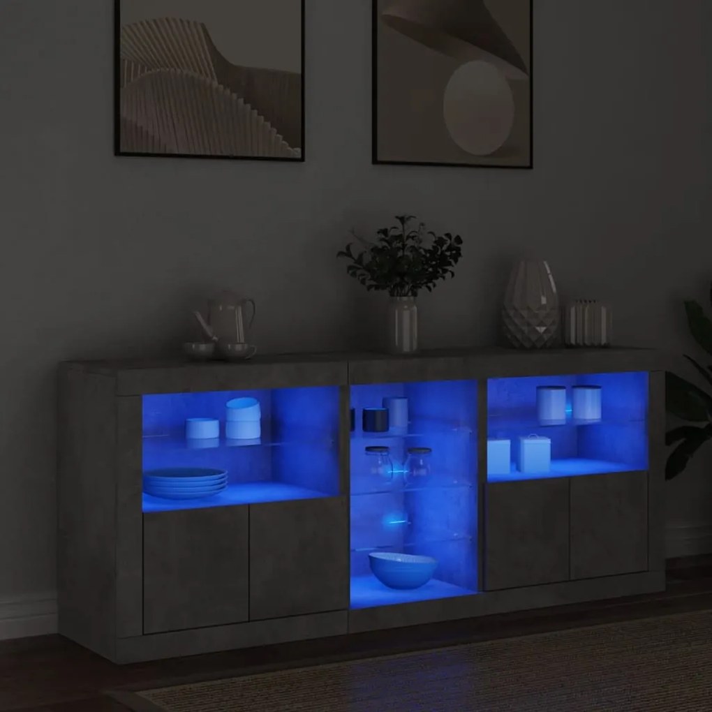 Příborník s LED osvětlením betonově šedý 162 x 37 x 67 cm 3209033