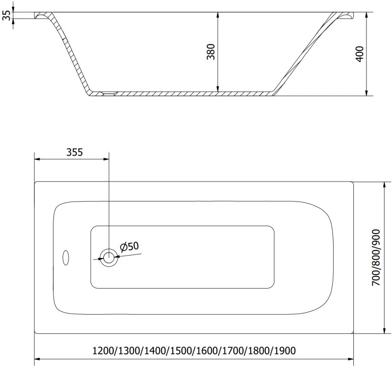Mexen Vega obdélníková vana 150 x 70 cm, bílá - 55011507000