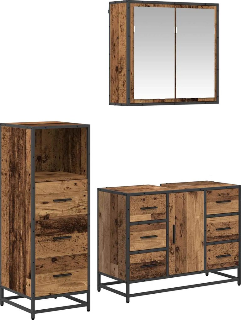Sada koupelnového nábytku 3 ks Staré dřevo 80 x 33 x 60 cm 3402536