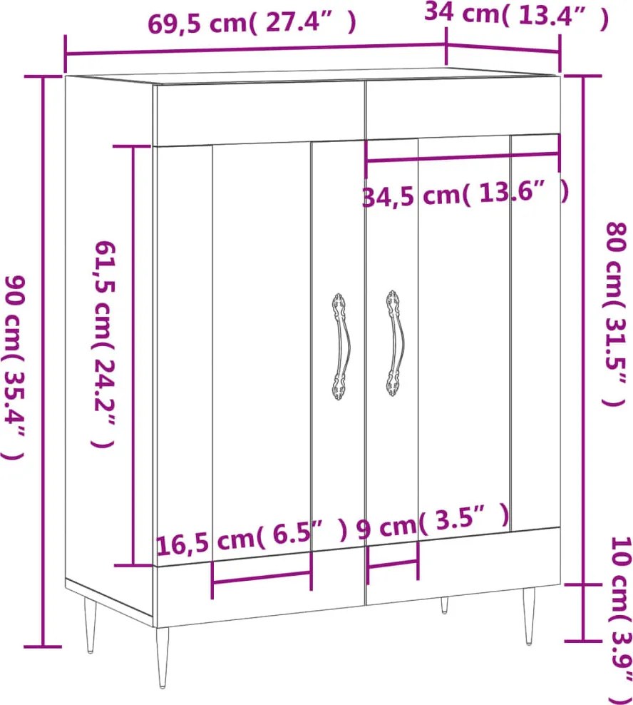 vidaXL Příborník 69,5 x 34 x 90 cm kompozitní dřevo [827768] Barva: bílá s vysokým leskem