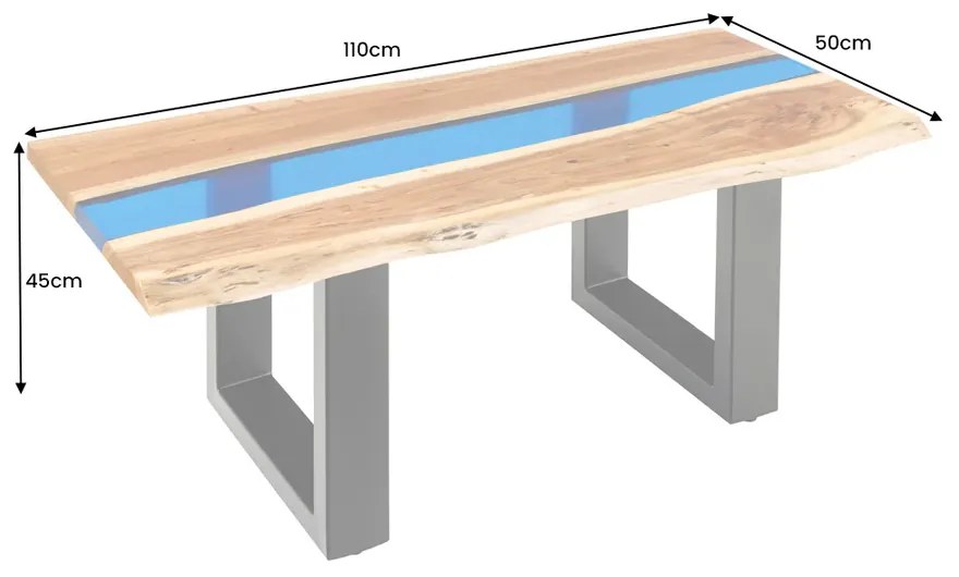 Massive home | Konferenční stolek LIQUID 110 cm akáciové dřevo s modrým epoxidovým páskem