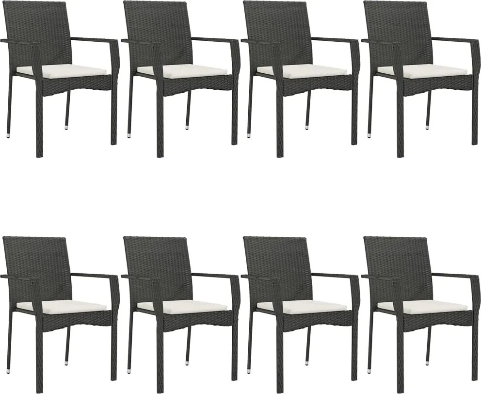 9dílný zahradní jídelní set s poduškami černý polyratan 3185136