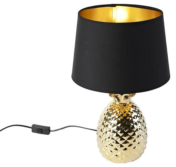 Art deco stolní lampa zlatá s černo-zlatým odstínem - Pina