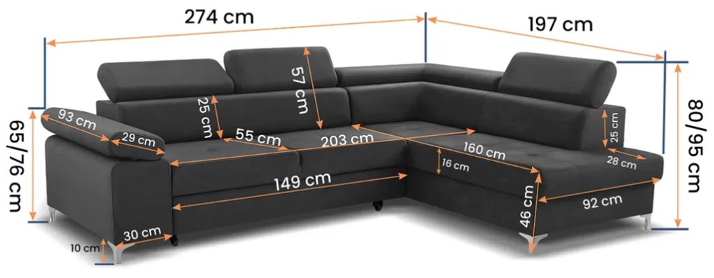 IDZ Rohová sedačka MADRID, 274 cm Roh sedačky: Levý roh, Barva látky: VENA 07