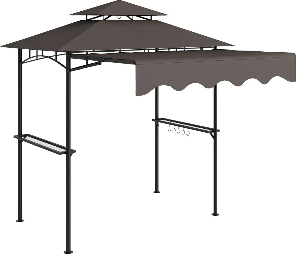 Outsunny Grilovací Altán 242x149x248 cm voděodolný, nehořlavý s dvouvrstvou střechou a bočními regály, UV 30+ zahradní pavilon, BBQ altán | Aosom