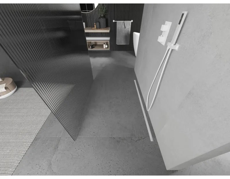 Mexen Kioto, sprchová zástěna Walk-In 100 x 200 cm, 8mm sklo s žebrovým vzorem, bílá profil, 800-100-002-20-09