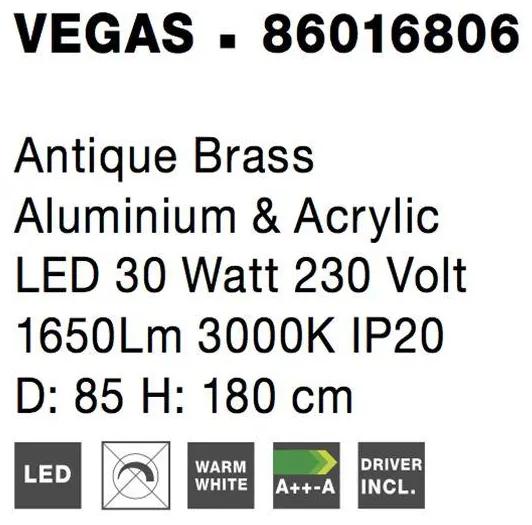 Nova Luce Závěsné LED svítidlo VEGAS antický mosazný hliník a akryl 30W 3000K