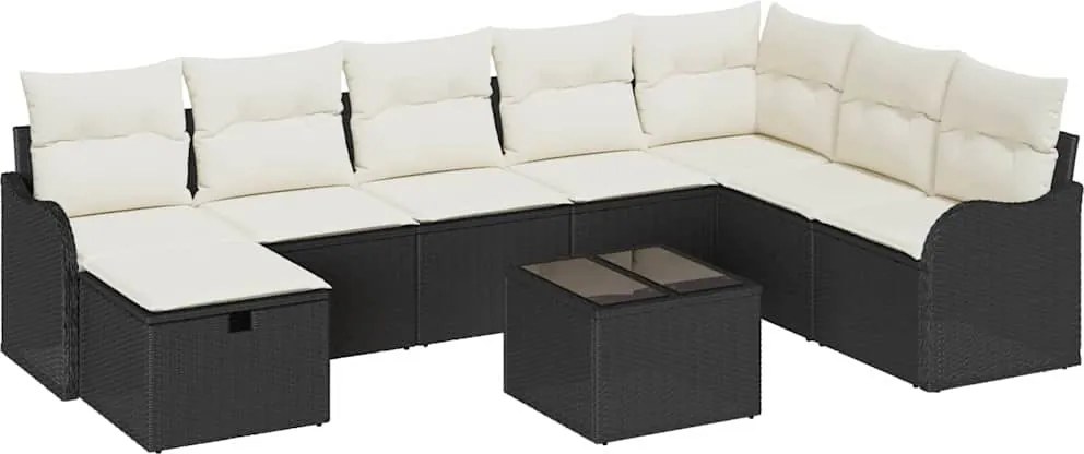 Set pohovek 9 ks 8-Počet míst Černá a krémová polyratan 3359036