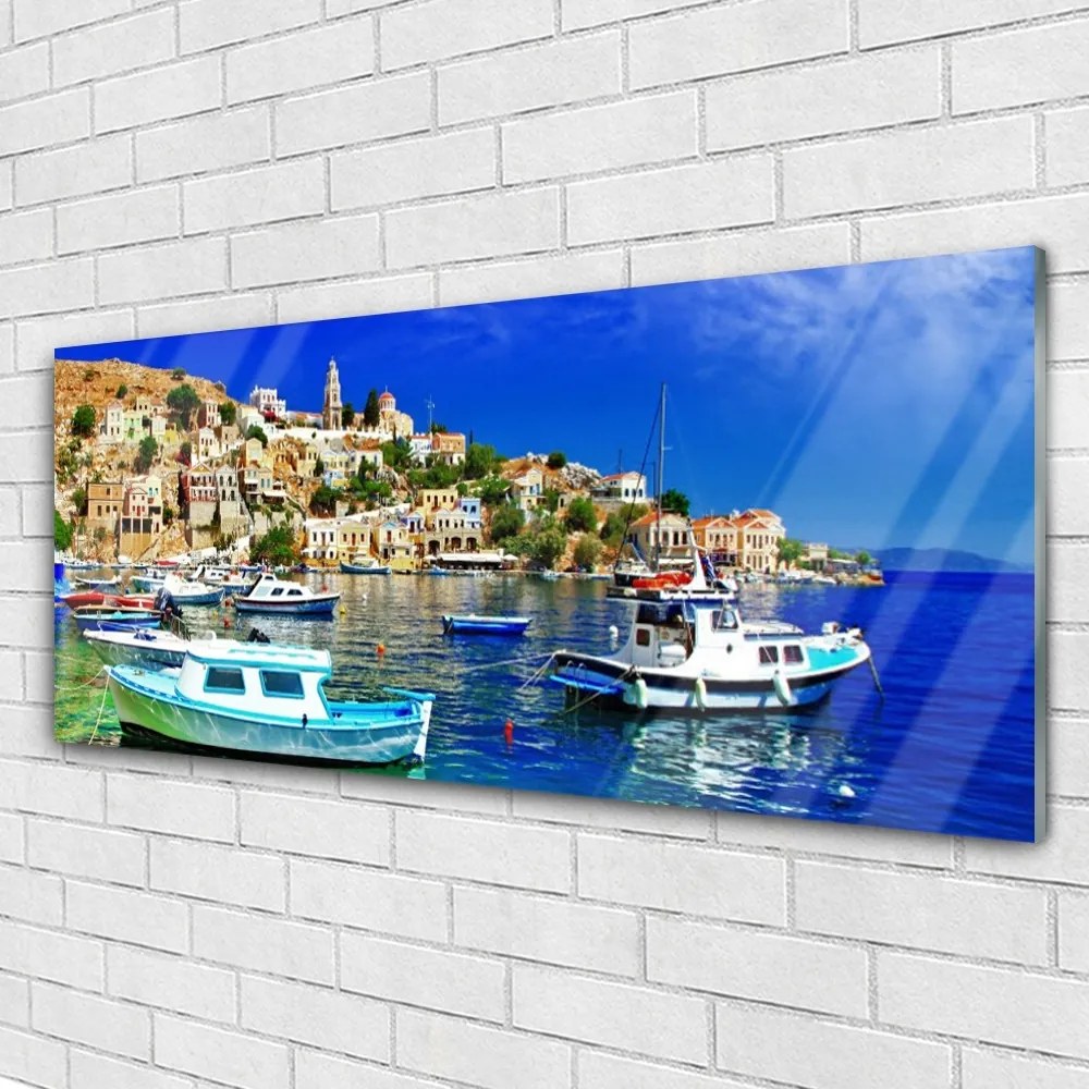 Plexisklo-obraz Loďky Město Moře Krajina 125x50 cm