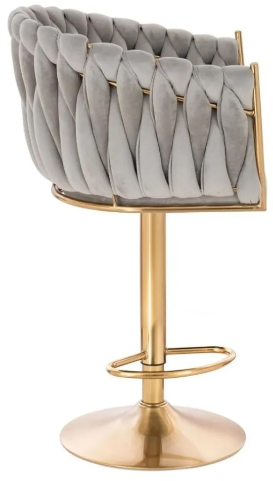 LuxuryForm DESIGN Barová židle NORDEN VELUR na zlaté kulaté podstavě - světle šedá