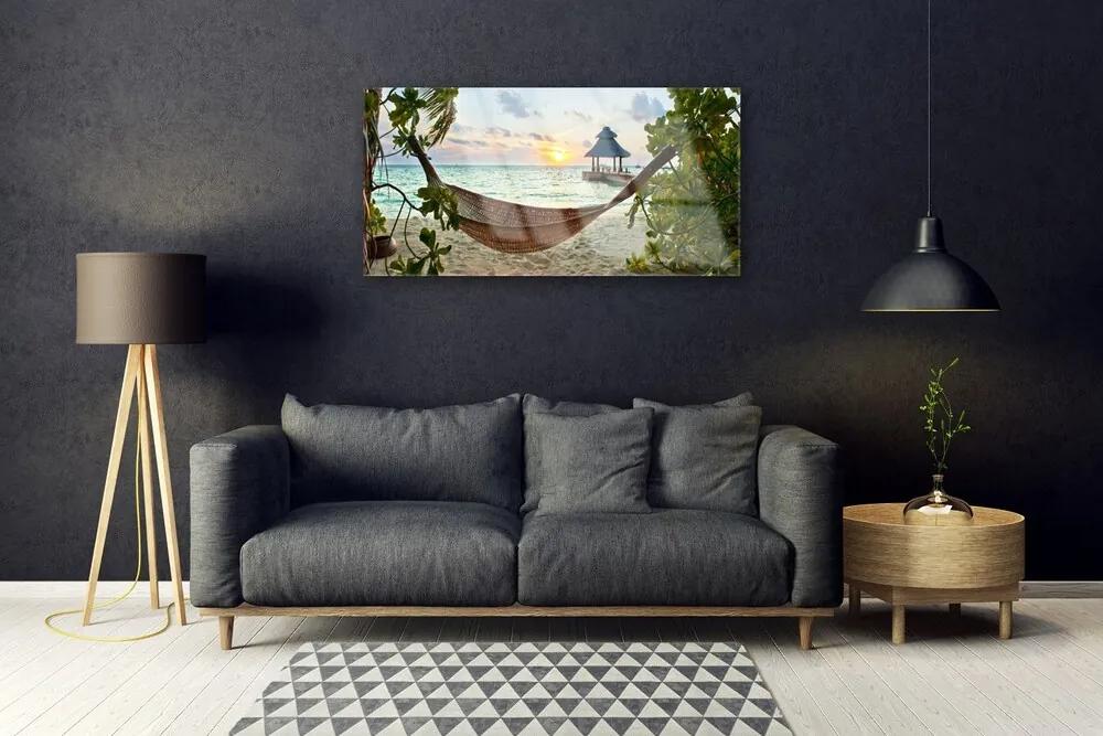 Obraz na skle Pláž Hamaka Moře Krajina 100x50 cm