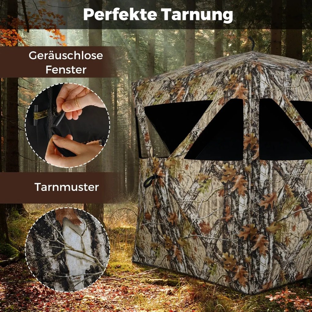 Costway Hunting Blind 2-Person Pozemní stan s tichým posuvným oknem Přenosný
