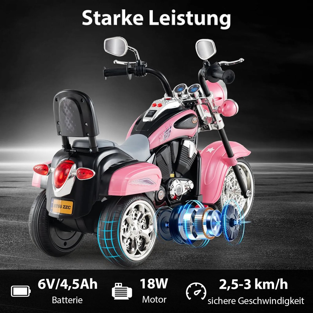Costway 6 V Dětský elektromotocykl s nastavitelnými světlomety a zvukem Tříkolka