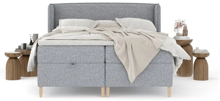 Šedá boxspring postel s úložným prostorem 200x200 cm Monpelli – Maison de Rêve