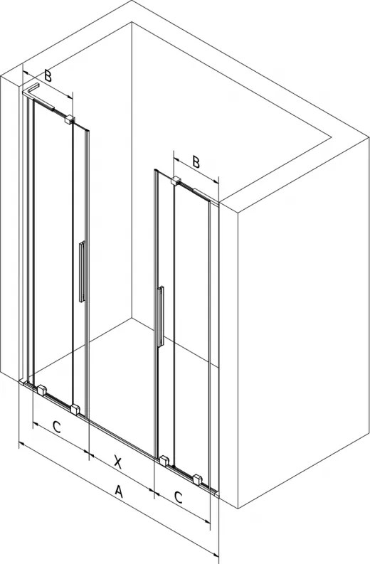 Mexen Velar L Duo, posuvné sprchové dveře do otvoru 150 cm, 8mm sklo námraza, černá matná, 871-150-003-32-70