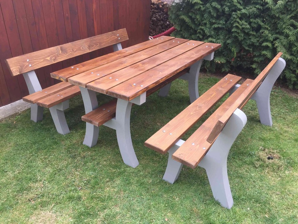 Výhodný set betonového stolu a 2 laviček Pekárek Barva prken: Palisandr, Ošetření betonových nohou: S povrchovou úpravou (penetrace, barva, lak), Dél…