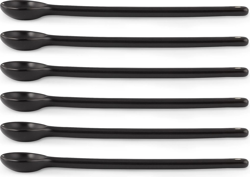 vtwonen Matt Black set 6 velkých porcelánových lžiček, černý (Velké čajové lžičky)