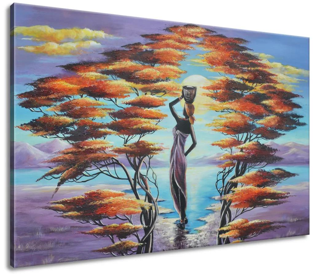 Gario Ručně malovaný obraz Africká žena s košíkem Rozměry: 120 x 80 cm