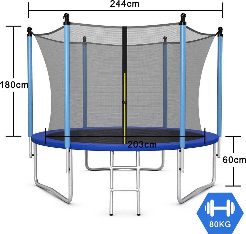 Costway Ø 244 cm trampolína venkovní trampolína pro děti a dospělé černá +