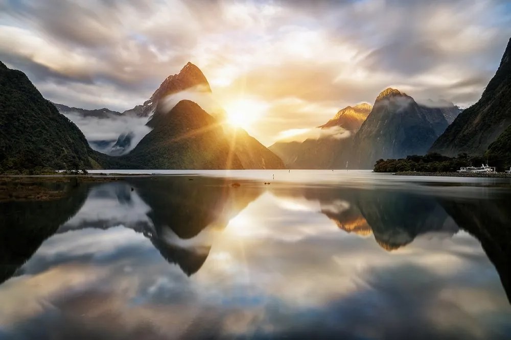 Samolepící fototapeta východ slunce na Novém Zélandu - 225x150 cm
