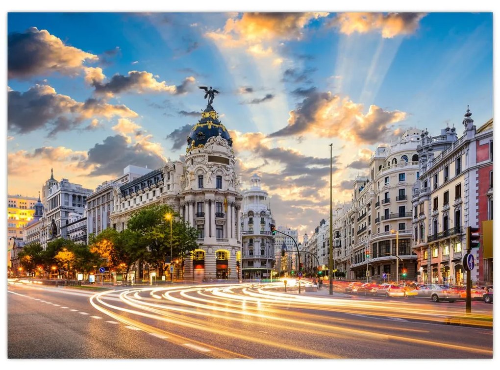 Obraz - Calle Gran Vía, Madrid, Španělsko (70x50 cm)