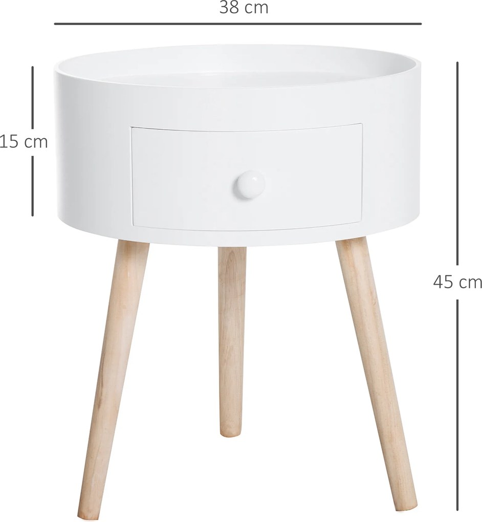 HOMCOM konferenční stolek se zásuvkou kulatý odkládací stolek konferenční stolek s nosností do 50 kg 38x38x45cm v bílé barvě do obývacího pokoje a lo…
