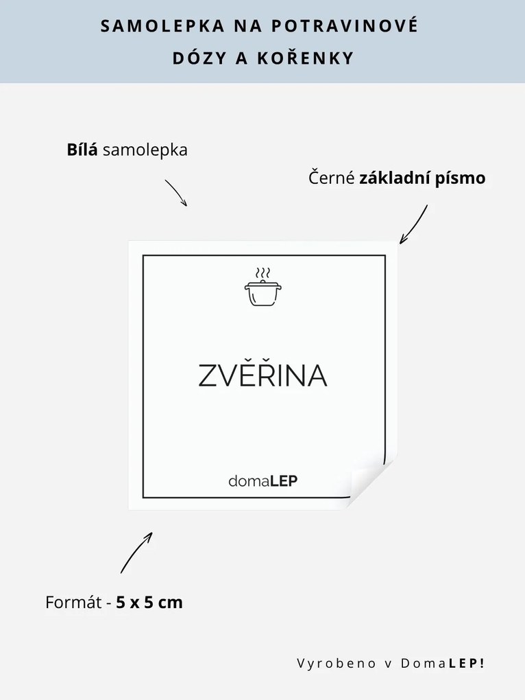 Samolepka na kořenky ZVĚŘINA bílá 5 × 5 cm základní písmo
