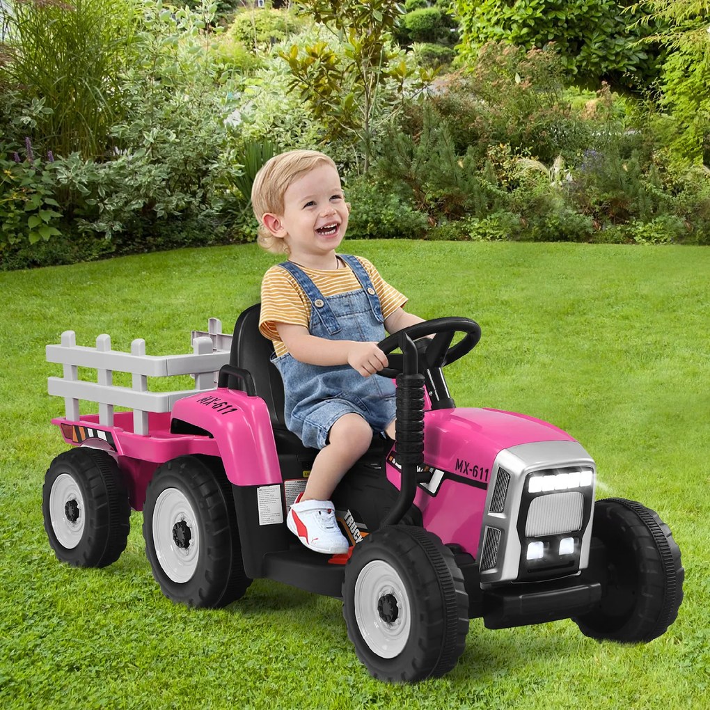 Costway 12 V dětský traktor s přívěsem elektrické autíčko – 135 × 51 × 53 cm